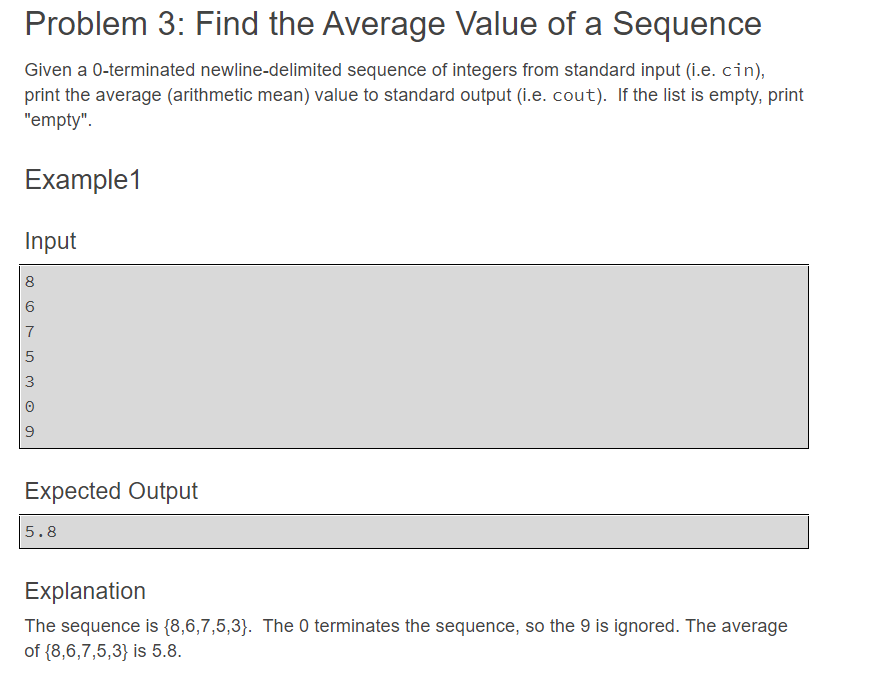Solved Problem 3: Find the Average Value of a Sequence Given | Chegg.com