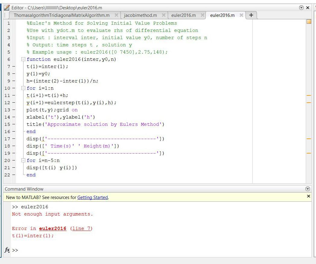Solved Modify line 6 of the matlab code to make it work | Chegg.com