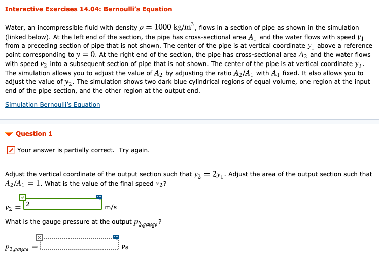 Solved Interactive Exercises 14.04: Bernoulli's Equation | Chegg.com