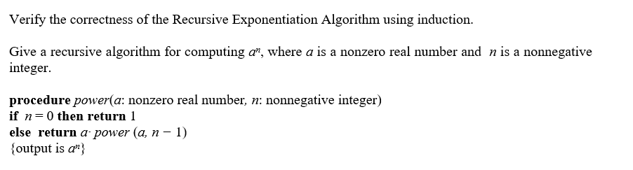 Solved Verify the correctness of the Recursive | Chegg.com