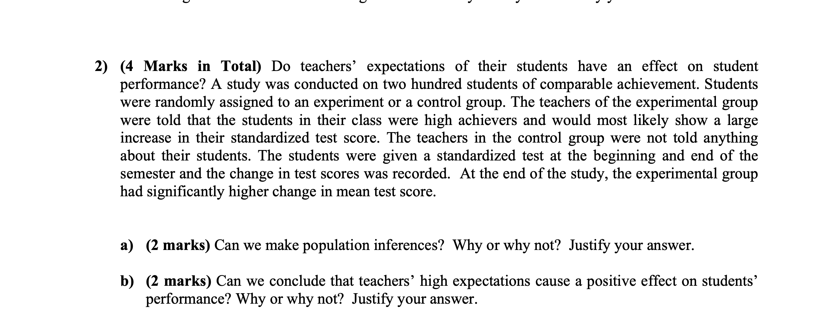 Solved 2) (4 ﻿Marks in Total) ﻿Do teachers' expectations of | Chegg.com