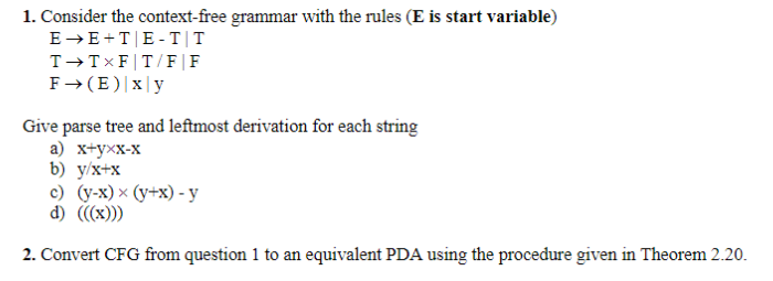 Solved 1. Consider the context-free grammar with the rules | Chegg.com