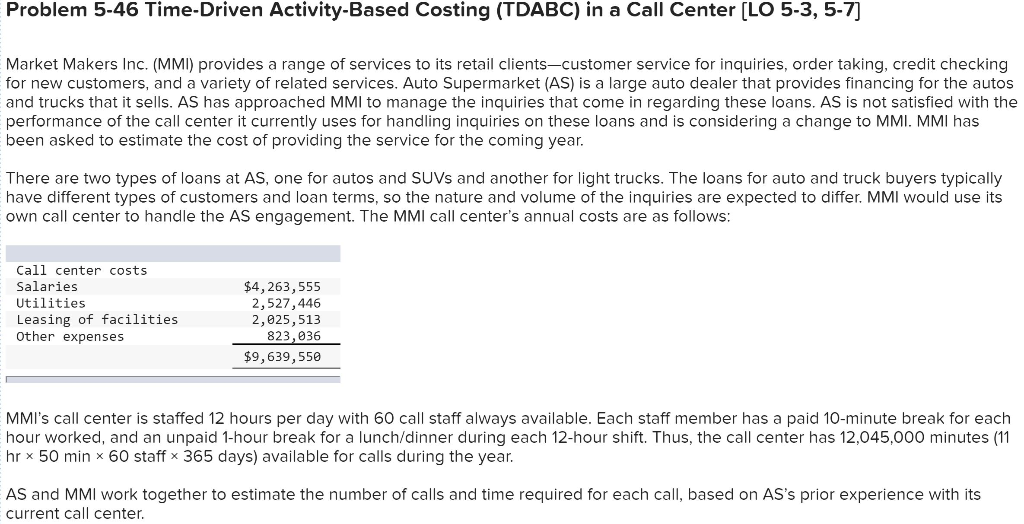 Solved Problem 5-46 Time-Driven Activity-Based Costing | Chegg.com