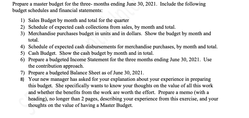 Solved Case Study 1 Master Budgeting and Pro-Forma Financial | Chegg.com