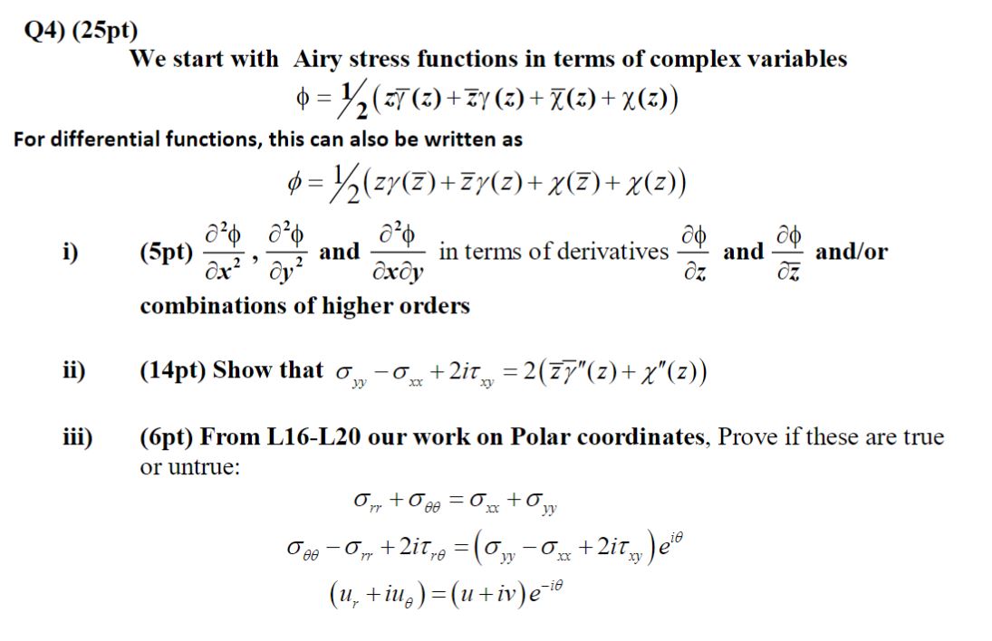 Solved Q4) (25pt) We start with Airy stress functions in | Chegg.com