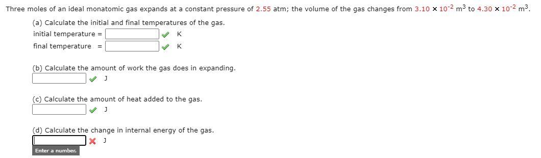 Solved Three moles of an ideal monatomic gas expands at a | Chegg.com