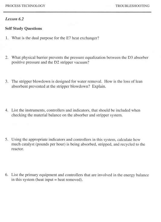 Solved PROCESS TECHNOLOGY TROUBLESHOOTING Lesson 6.2 Self | Chegg.com