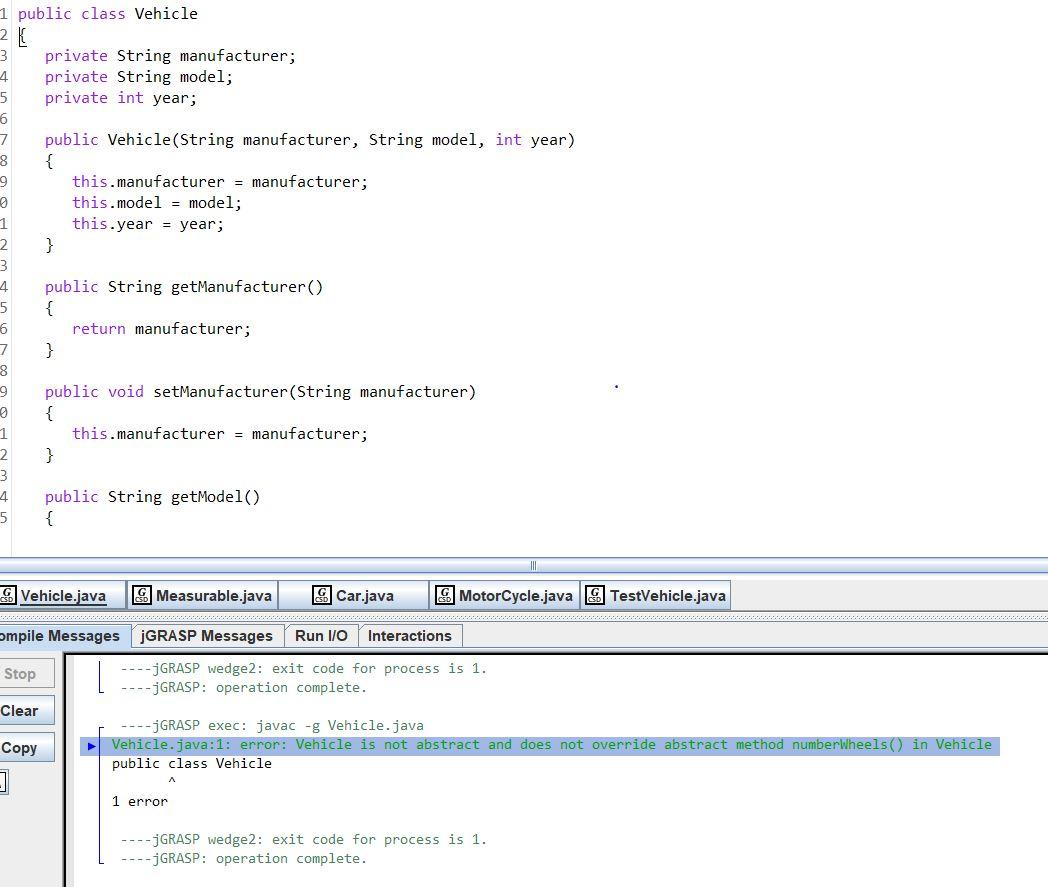 Solved Write a public class named Vehicle with | Chegg.com