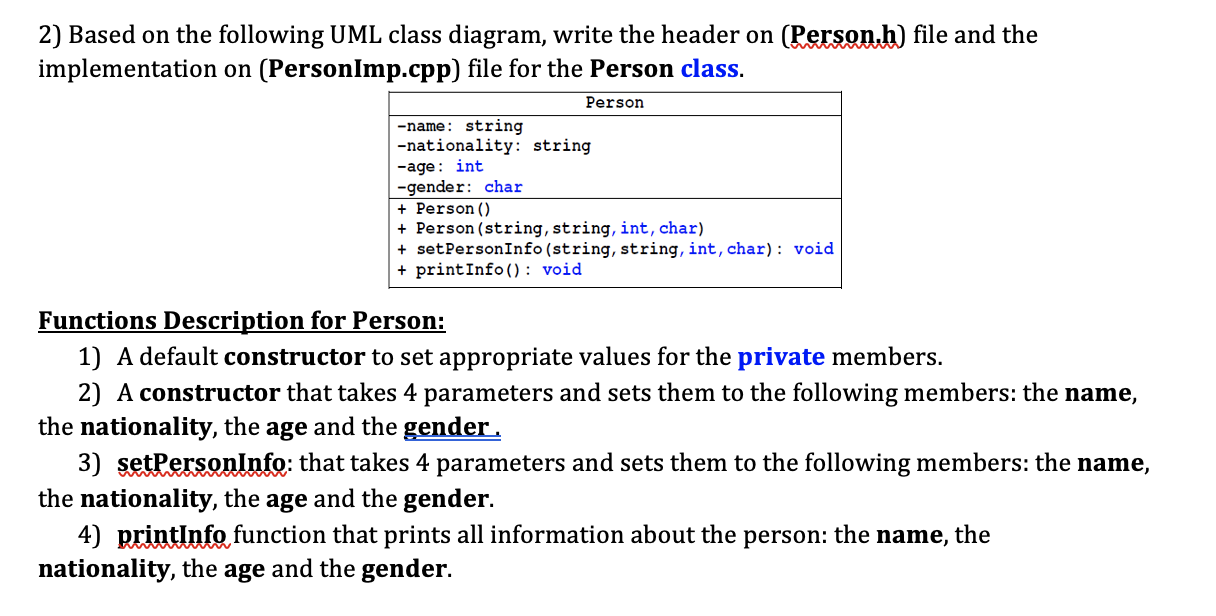 Solved 2) Based on the following UML class diagram, write | Chegg.com