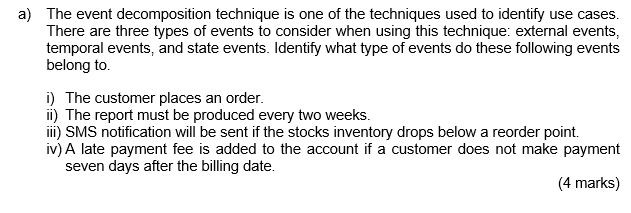 Solved a) The event decomposition technique is one of the | Chegg.com
