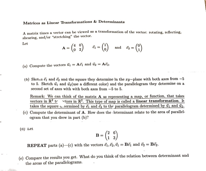 Solved Matrices as Linear Transformations & Determinants s a | Chegg.com