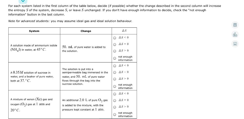 Solved For each system listed in the first column of the | Chegg.com