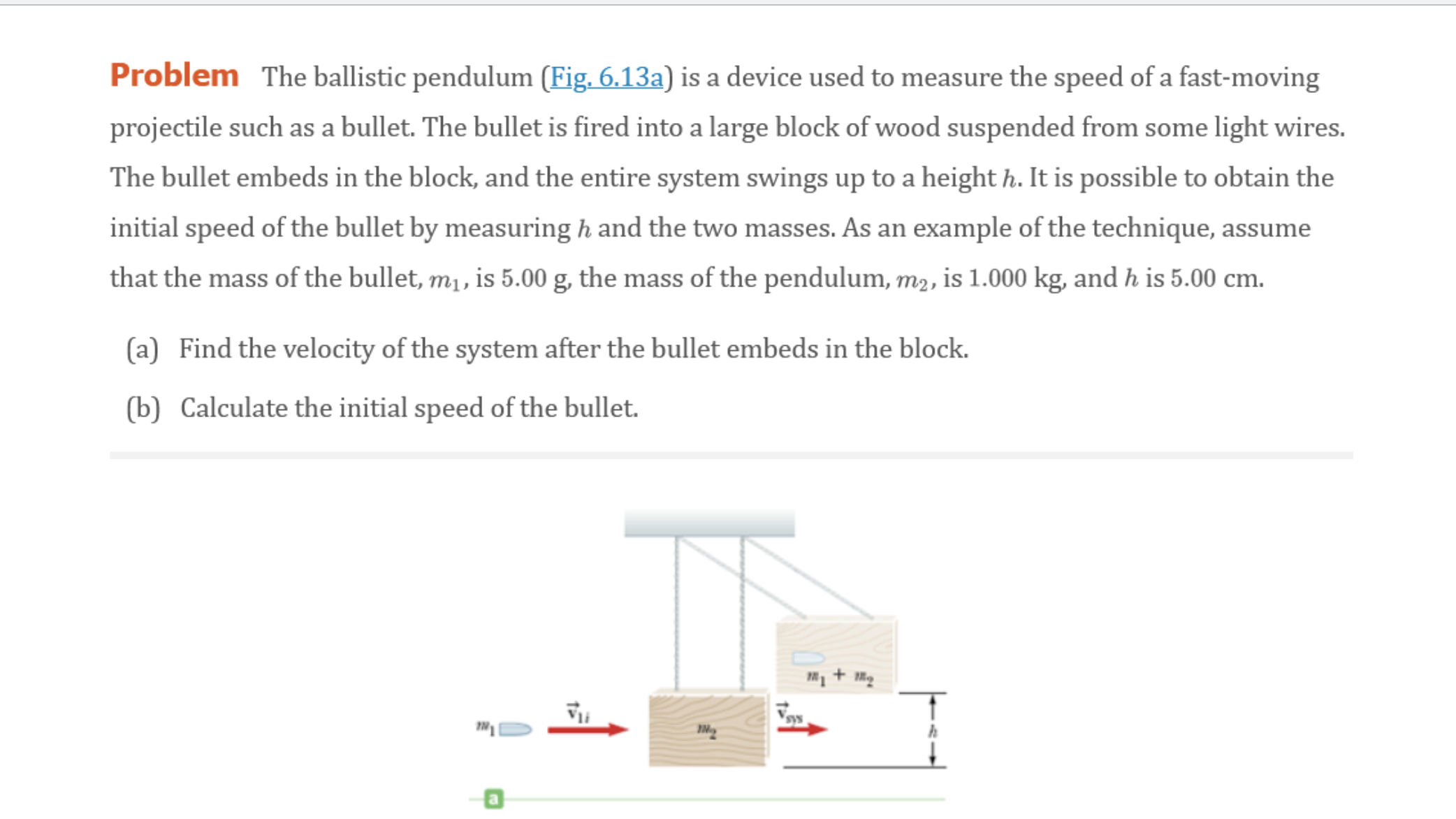 Solved Problem The ballistic pendulum (Fig. 6.13a) is a | Chegg.com