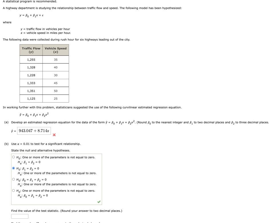 Solved A statistical program is recommended. A highway | Chegg.com