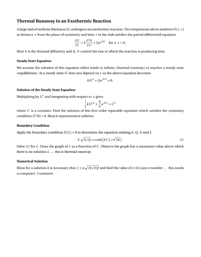 Thermal Runaway in an Exothermic Reaction A large | Chegg.com