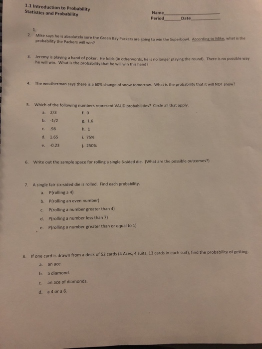 Solved 1.1 Introduction to Probability Statistics and | Chegg.com