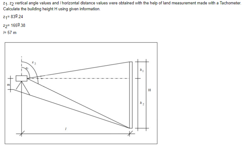 Solved z1,z2 vertical angle values and / horizontal distance | Chegg.com