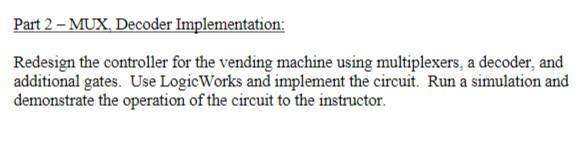 Solved Design a synchronous controller for a vending machine | Chegg.com
