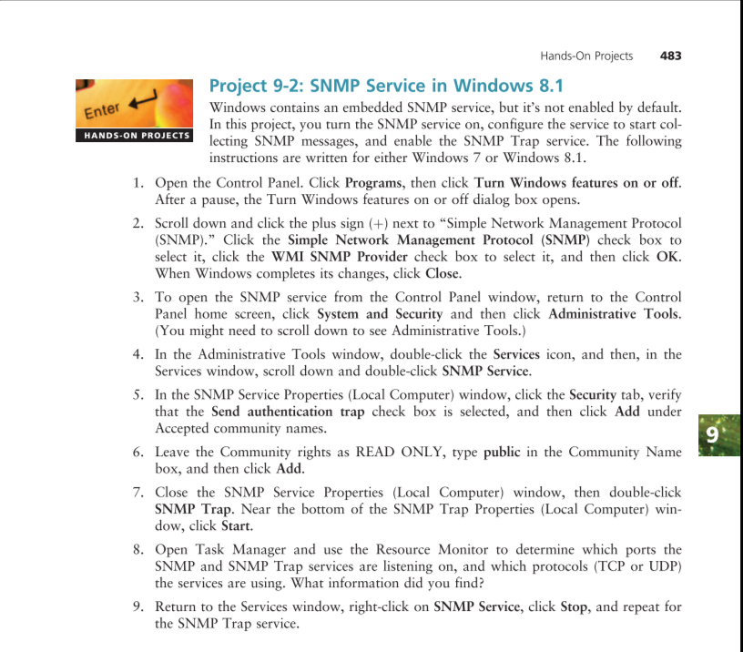 Solved Hands-On Projects 483 Enter Project 9-2: SNMP Service | Chegg.com
