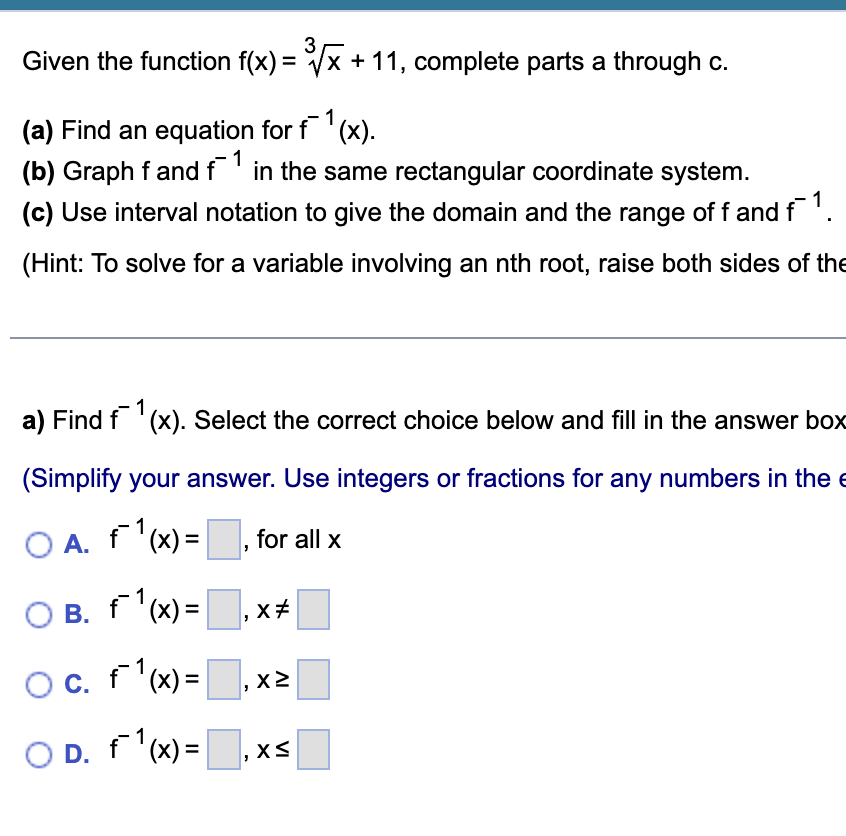 Solved Given the function f(x)=3x+11, complete parts a | Chegg.com