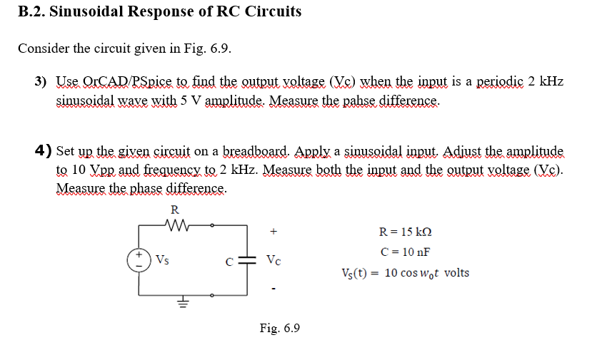 Solved B.2. Sinusoidal Response of RC Circuits Consider the | Chegg.com