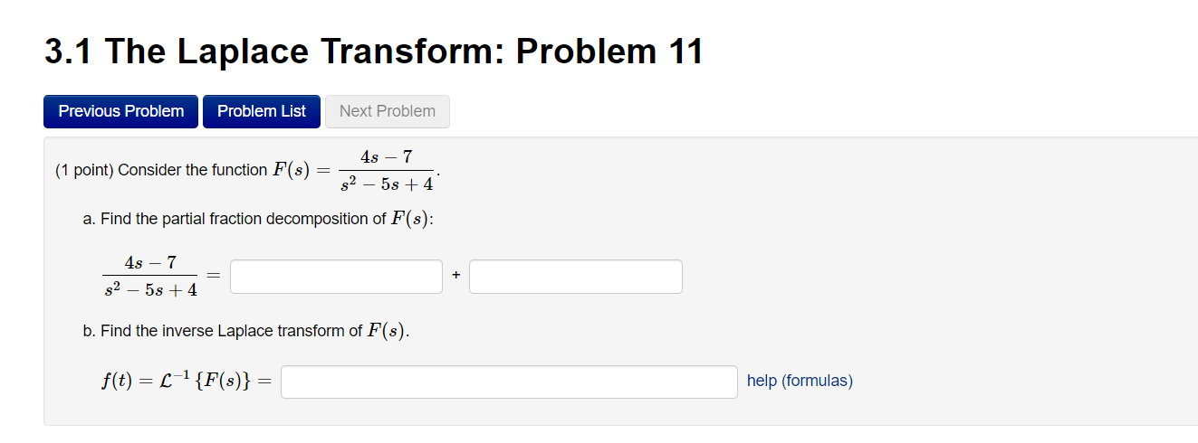 Solved 3.1 The Laplace Transform: Problem 11 Previous | Chegg.com
