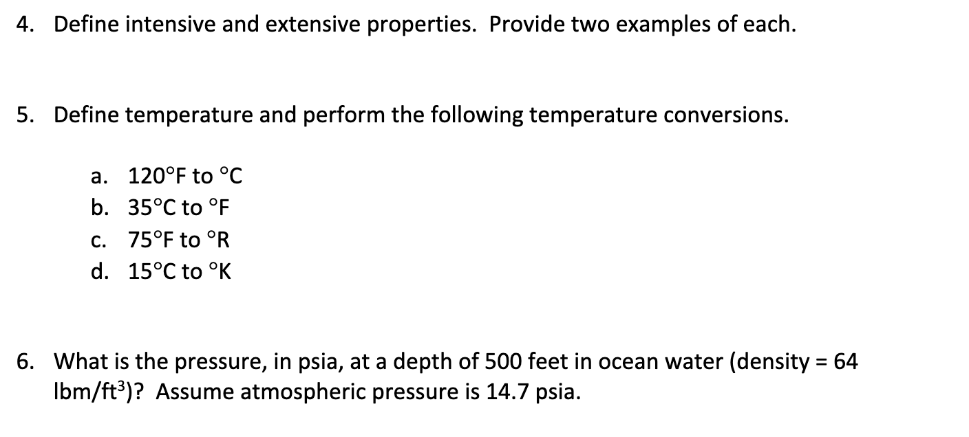 Solved 4. Define intensive and extensive properties. Provide | Chegg.com