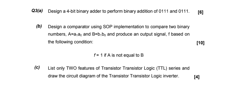 Solved Q3(a) Design a 4-bit binary adder to perform binary | Chegg.com