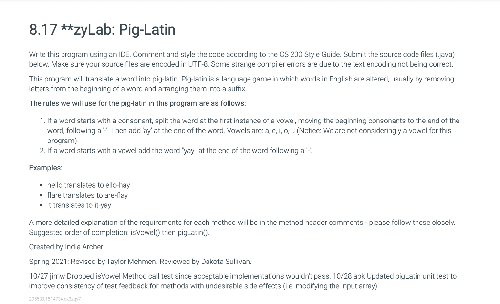 Solved CODE: public class PigLatinator { /** * | Chegg.com