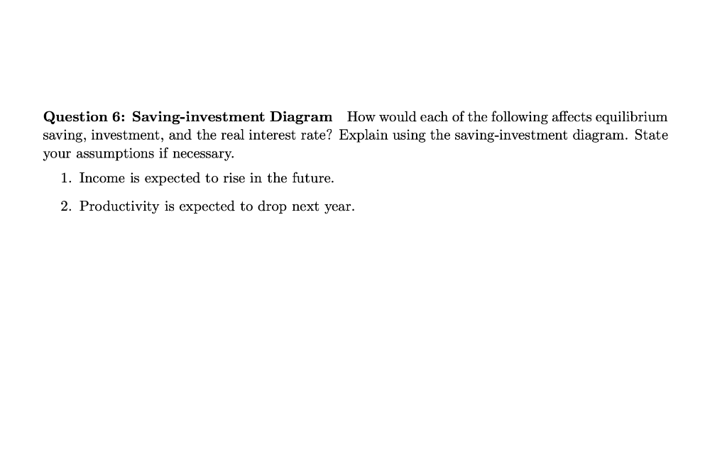 Solved Question 6: Saving-investment Diagram How would each | Chegg.com