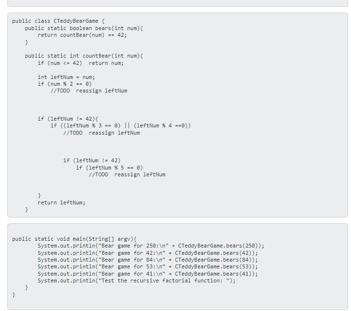 public class CTeddy BearGame { public static boolean | Chegg.com