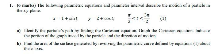 Solved The following parametric equations and parameter | Chegg.com