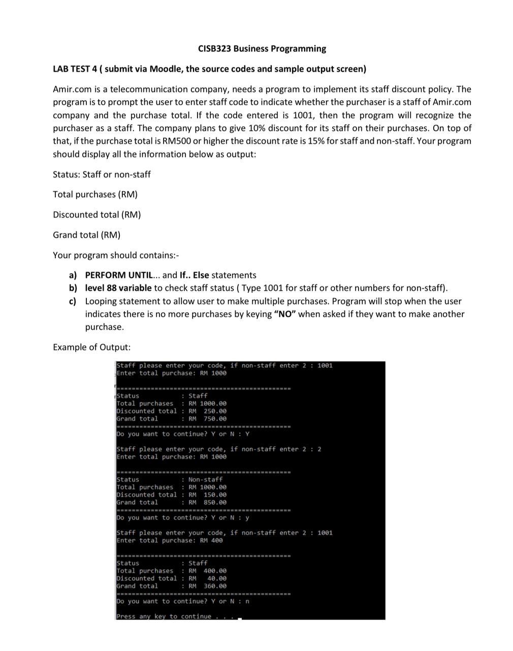 CISB323 Business Programming LAB TEST 4 ( submit via | Chegg.com
