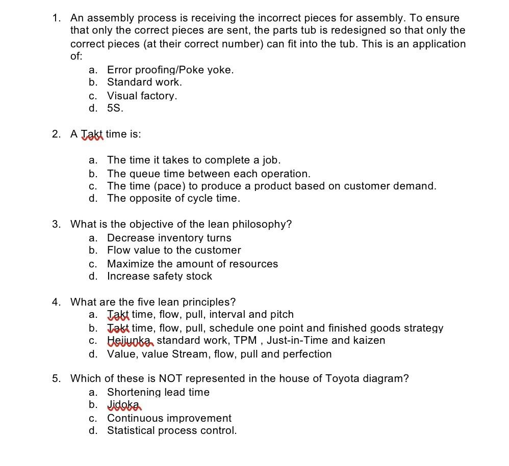 Solved 1. An assembly process is receiving the incorrect | Chegg.com