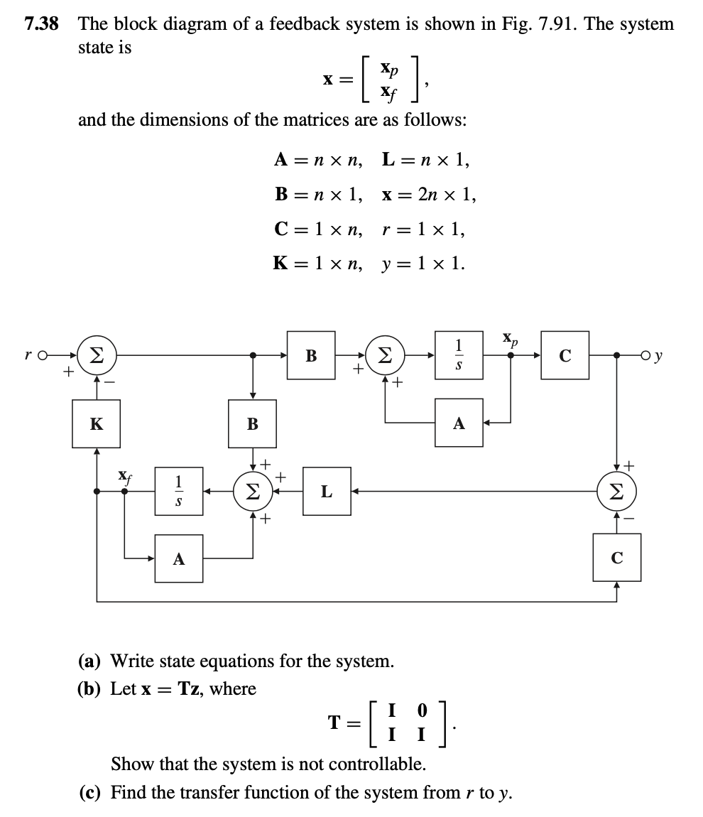 Solved 7.38 The block diagram of a feedback system is shown | Chegg.com