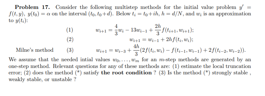 Solved Problem 17. Consider the following multistep methods | Chegg.com