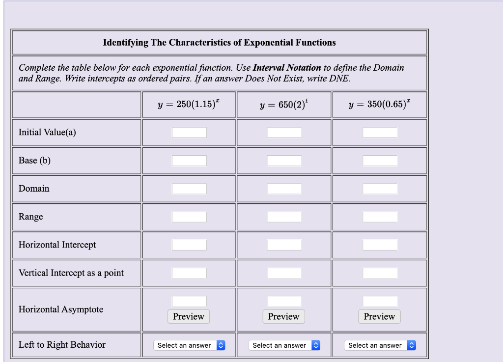 Solved Identifying The Characteristics Of Exponential Chegg Solved Identifying The Characteristics Of Exponential Chegg