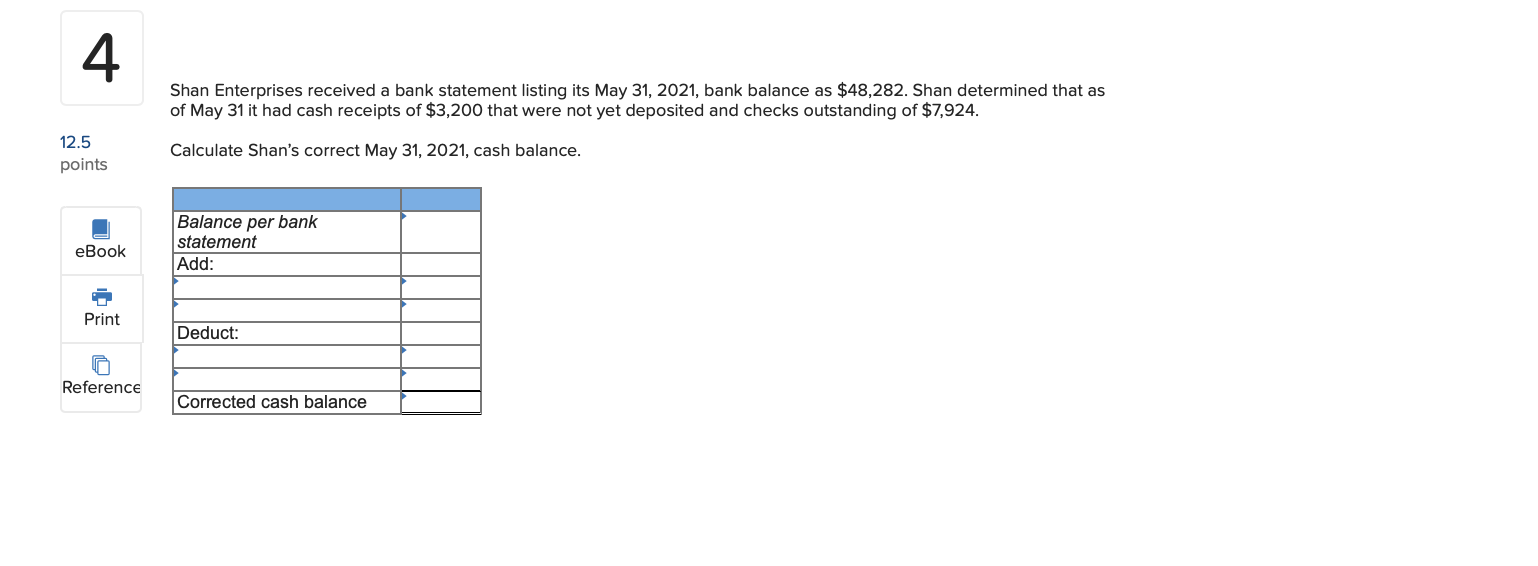 Solved Shan Enterprises received a bank statement listing | Chegg.com