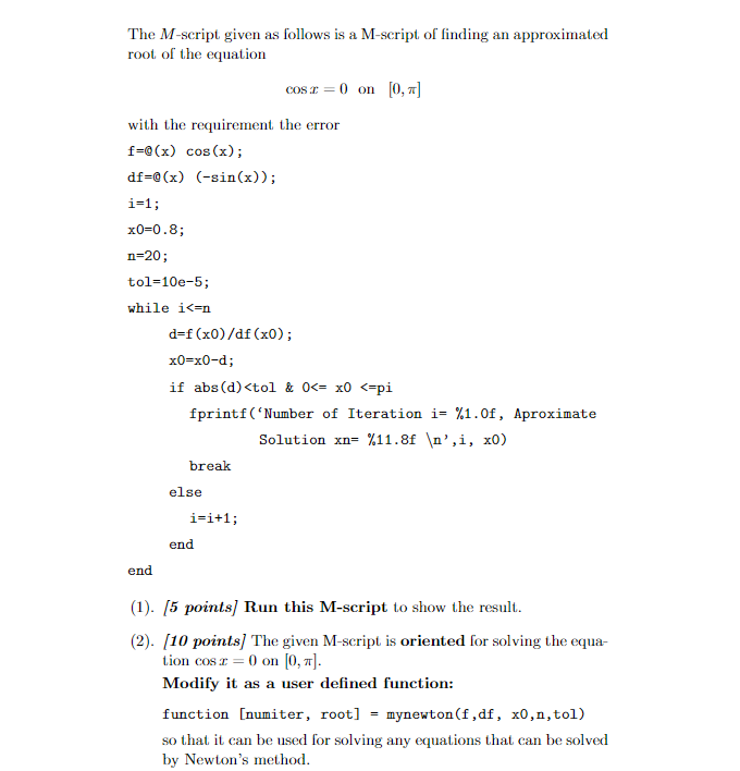 Solved The M-script given as follows is a M-script of | Chegg.com