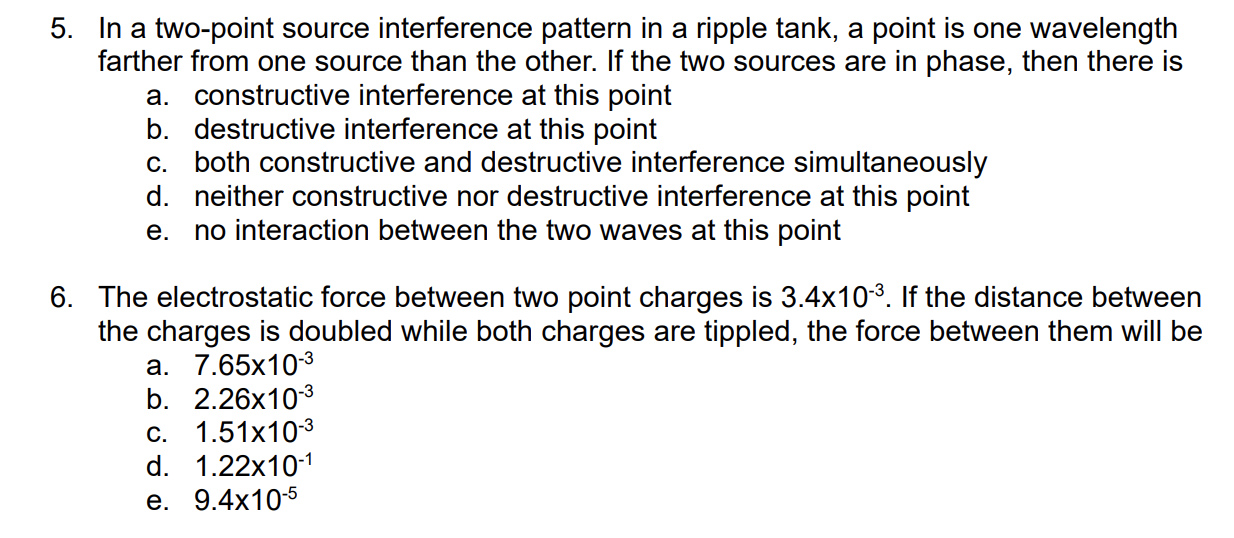 Solved In a two-point source interference pattern in a | Chegg.com
