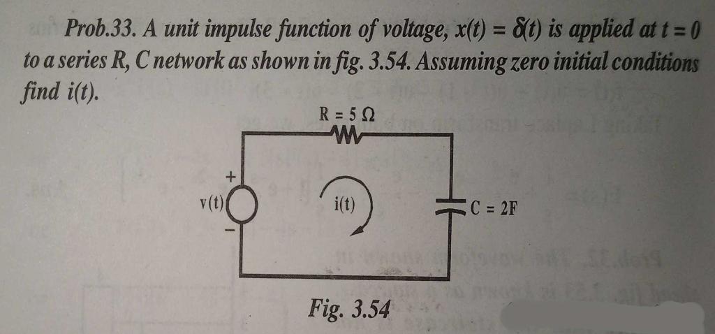 Solved Prob.33. A unit impulse function of voltage, x(t) = | Chegg.com
