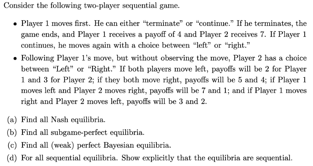 Consider the following two-player sequential game. O | Chegg.com