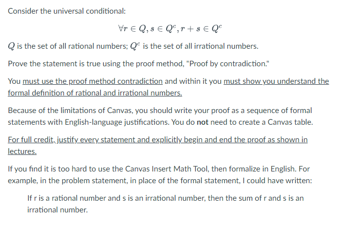 Solved Consider the universal conditional: Vr EQ, S EQ,r+S E | Chegg.com