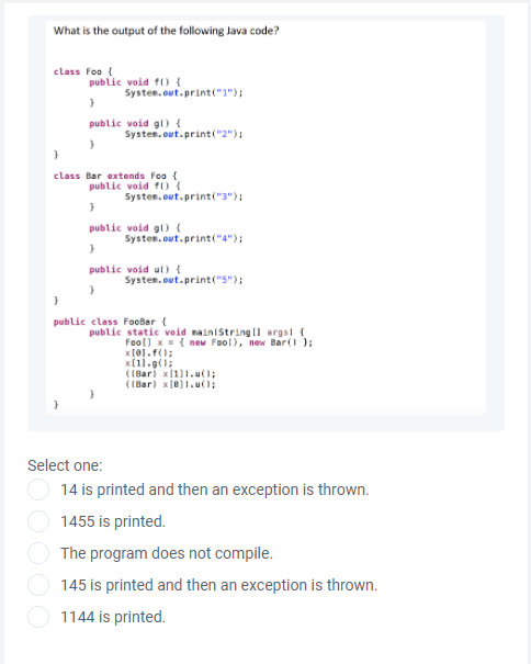 Solved What is the output of the following lava code? class | Chegg.com