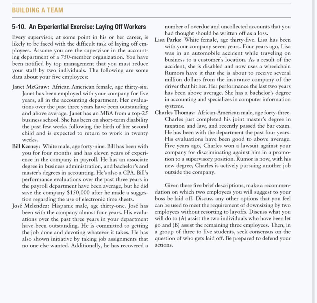 Solved On page 144 of the textbook under "Building A Team" | Chegg.com