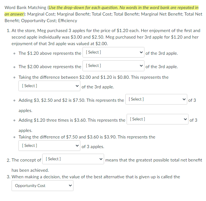Solved Word Bank Matching (Use the drop-down for each | Chegg.com