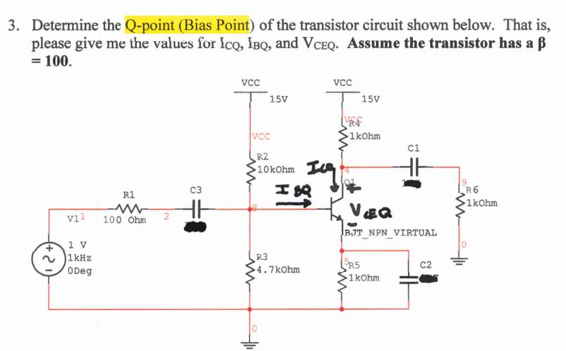 Solved Determine the Q-point (Bias Point) of the transistor | Chegg.com