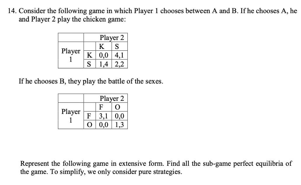 Solved 14. Consider the following game in which Player 1 | Chegg.com