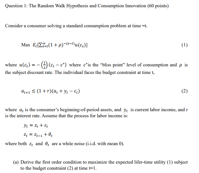 Question 1: The Random Walk Hypothesis and | Chegg.com