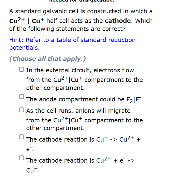 [Solved]: A standard galvanic cell is constructed in which